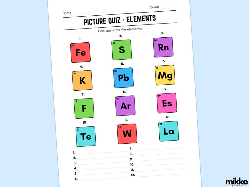 Printable Elements Picture Quiz With Answers | Picture Round Quiz ...