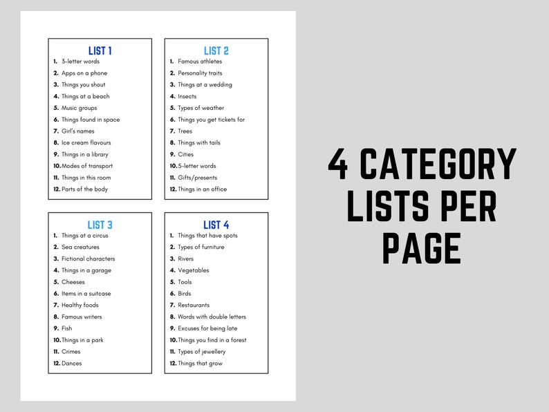 Family Categories: Printable Large Group Party Game for Kids & Adults ...