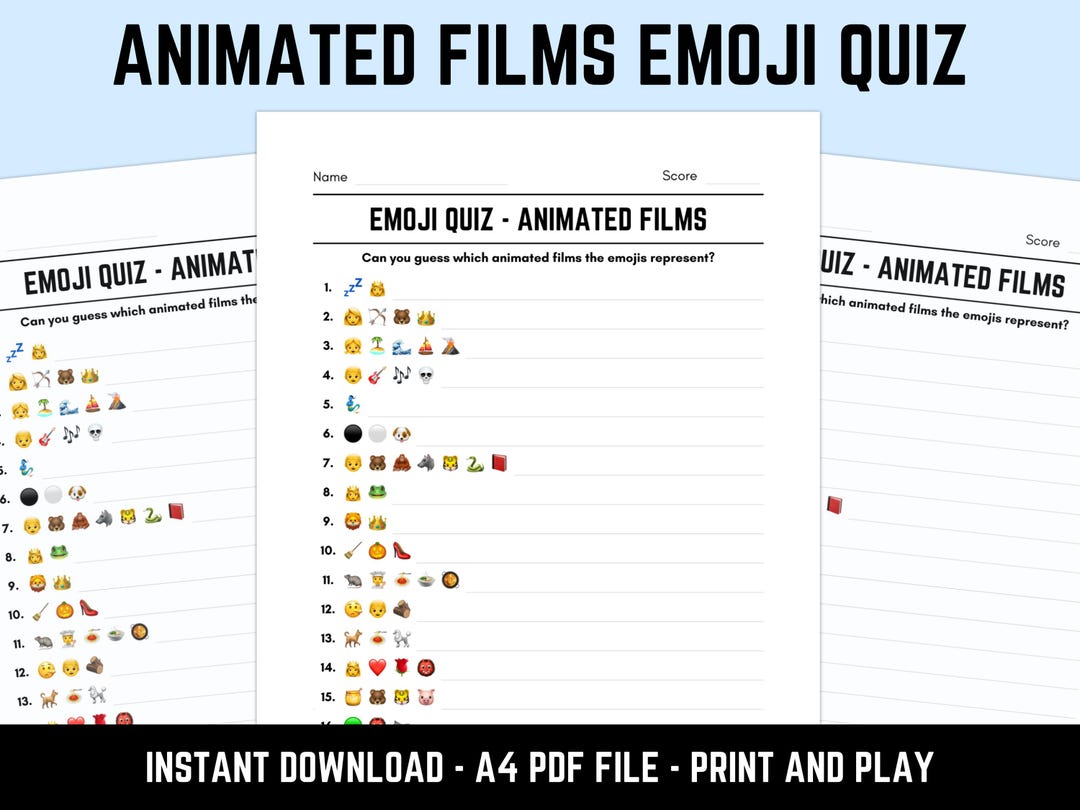 Printable Animated Films Emoji Quiz With Answers: Emoji Pictionary ...