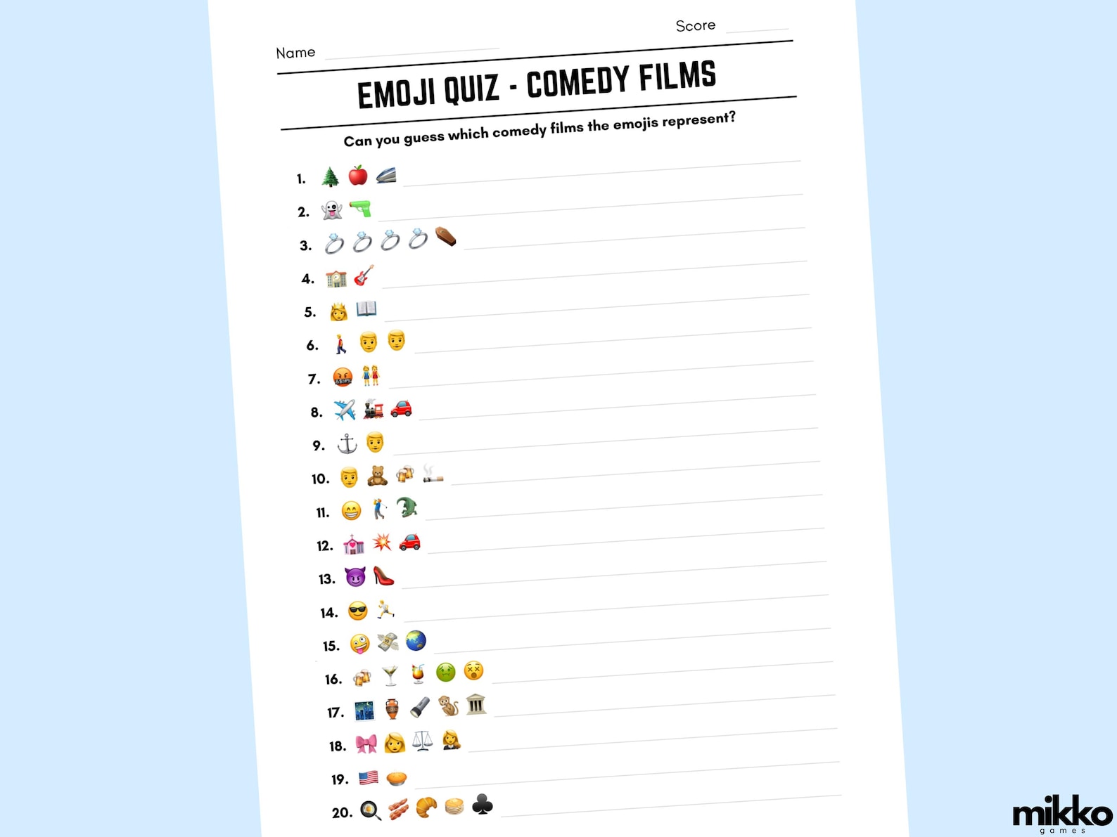 Printable Comedy Films Emoji Quiz With Answers: Emoji Pictionary Sheets ...