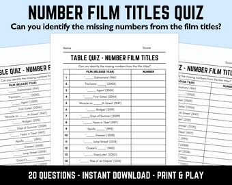 Number Film Titles Table Quiz With Answers: Downloadable Pub Quiz ...