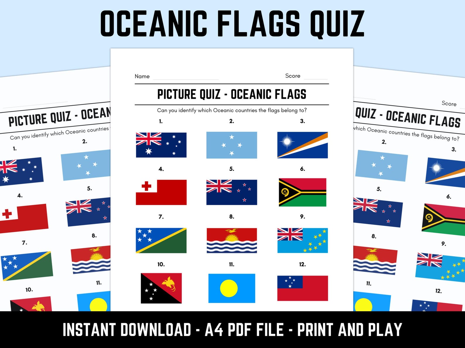 Printable Oceanic Flags Picture Quiz With Answers | Picture Round Quiz ...