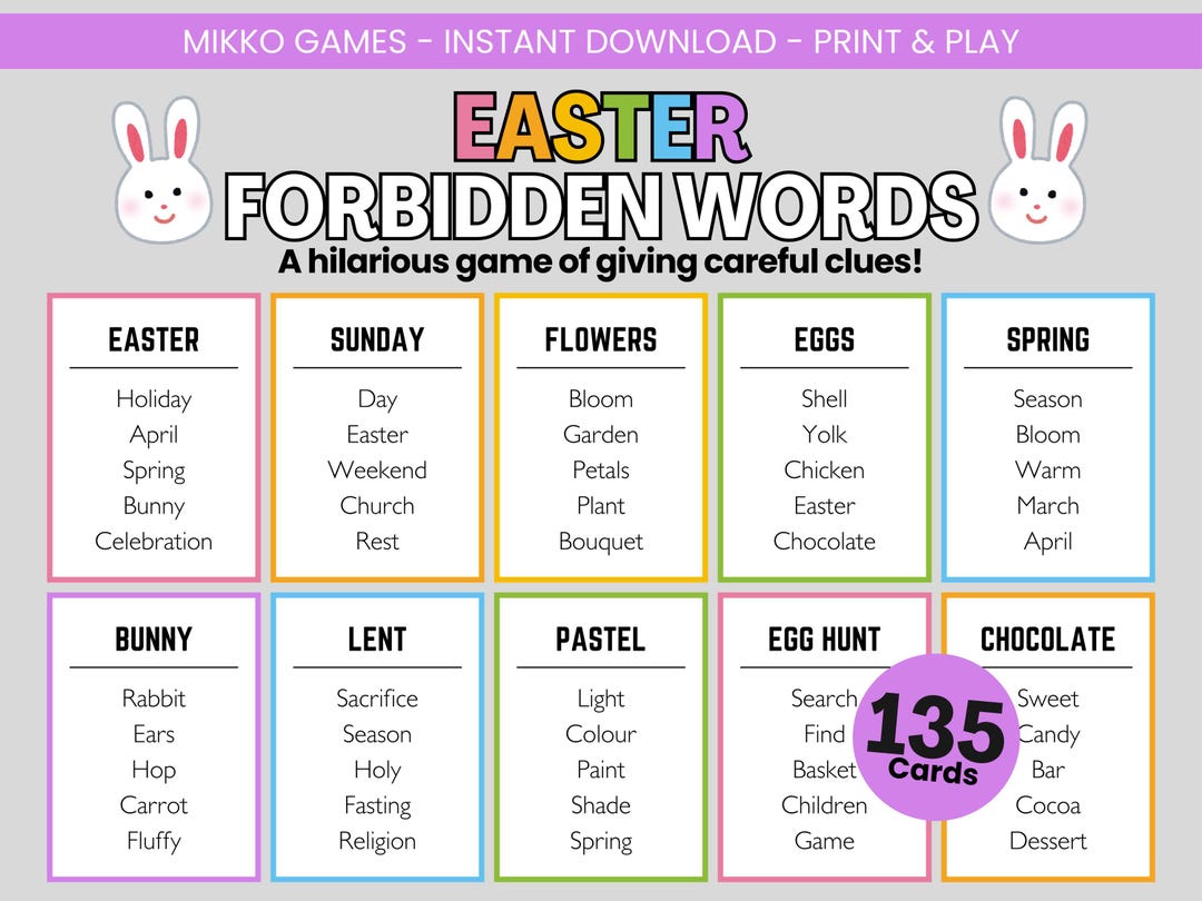 Easter Forbidden Words – Printable Party Game | Downloadable Easter ...