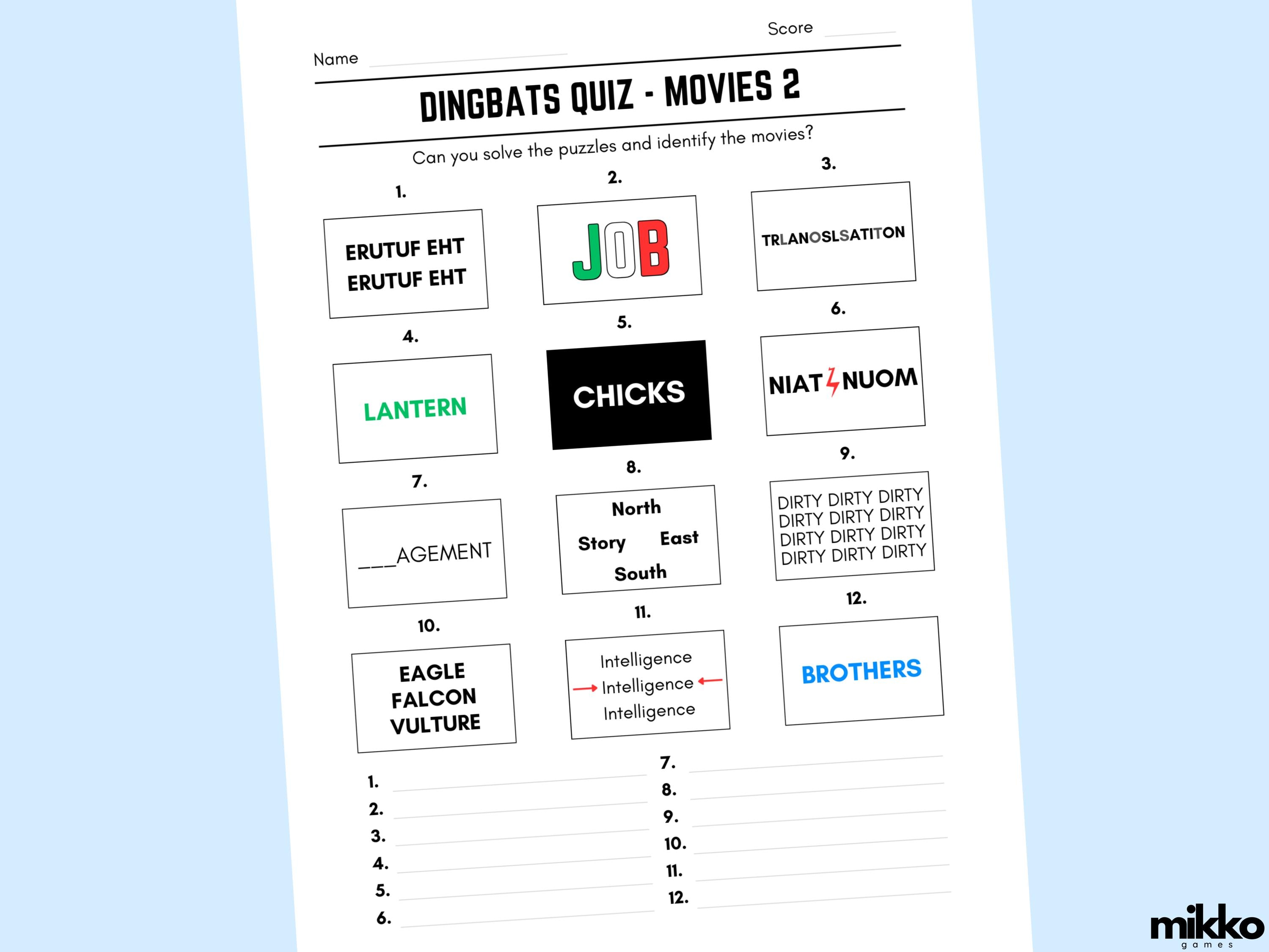 Printable Movies Dingbats Picture Quiz With Answers: Downloadable Rebus ...