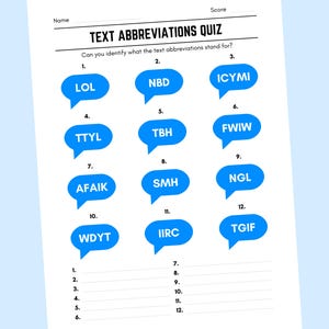 Printable Text Abbreviations Picture Quiz With Answers | Picture Round ...