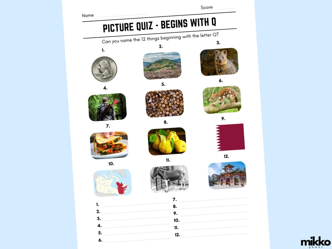 Printable Begins With Q Picture Quiz With Answers | Picture Round Quiz ...