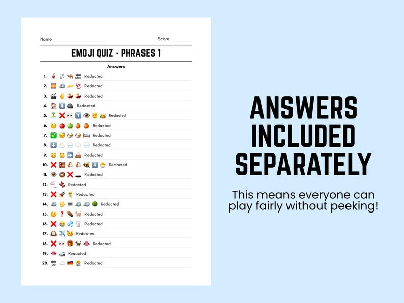 Printable Phrases Emoji Quiz With Answers: Emoji Pictionary Sheets ...