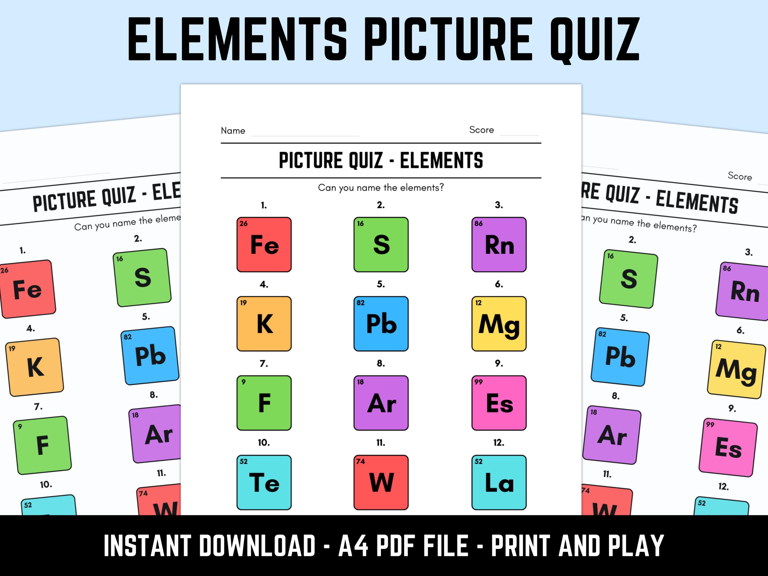 Printable Elements Picture Quiz With Answers | Picture Round Quiz Sheets, Pub Quiz Trivia ...
