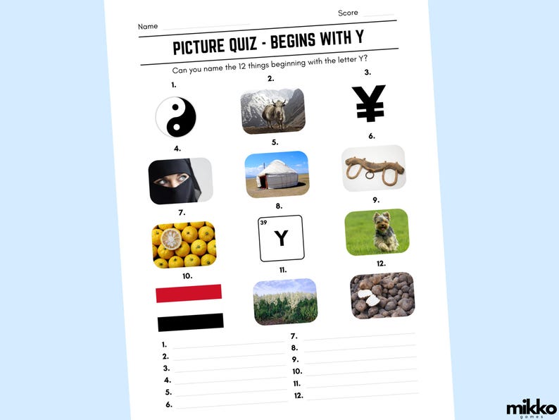 Printable Begins With Y Picture Quiz With Answers | Picture Round Quiz ...