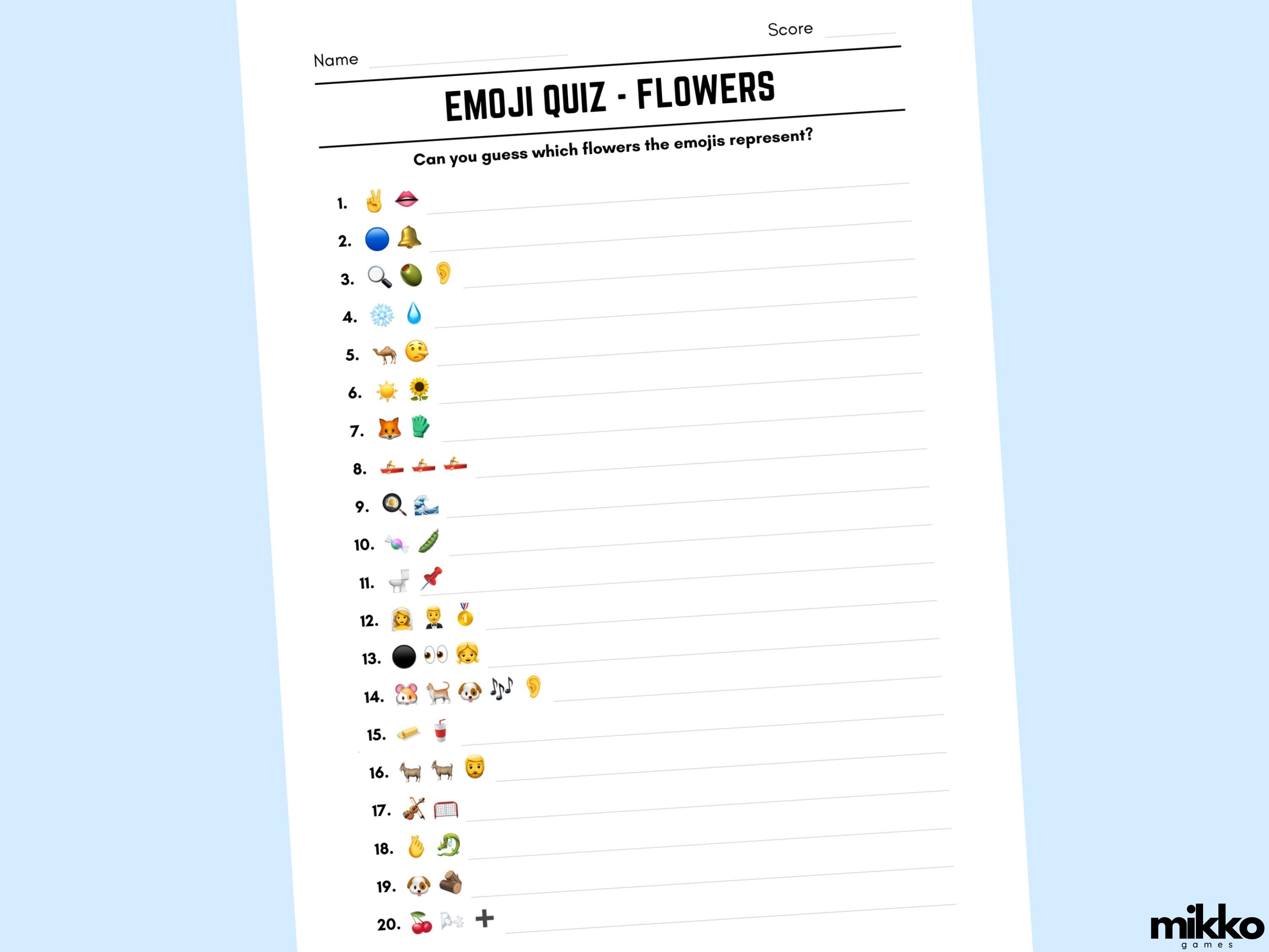 Printable Flowers Emoji Quiz With Answers: Emoji Pictionary Sheets ...
