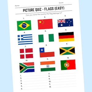 Printable Flags Picture Quiz With Answers | Picture Round Quiz Sheets ...