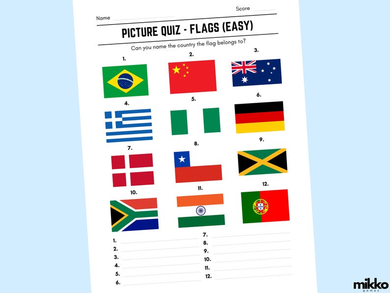 Printable Flags Picture Quiz With Answers | Picture Round Quiz Sheets ...