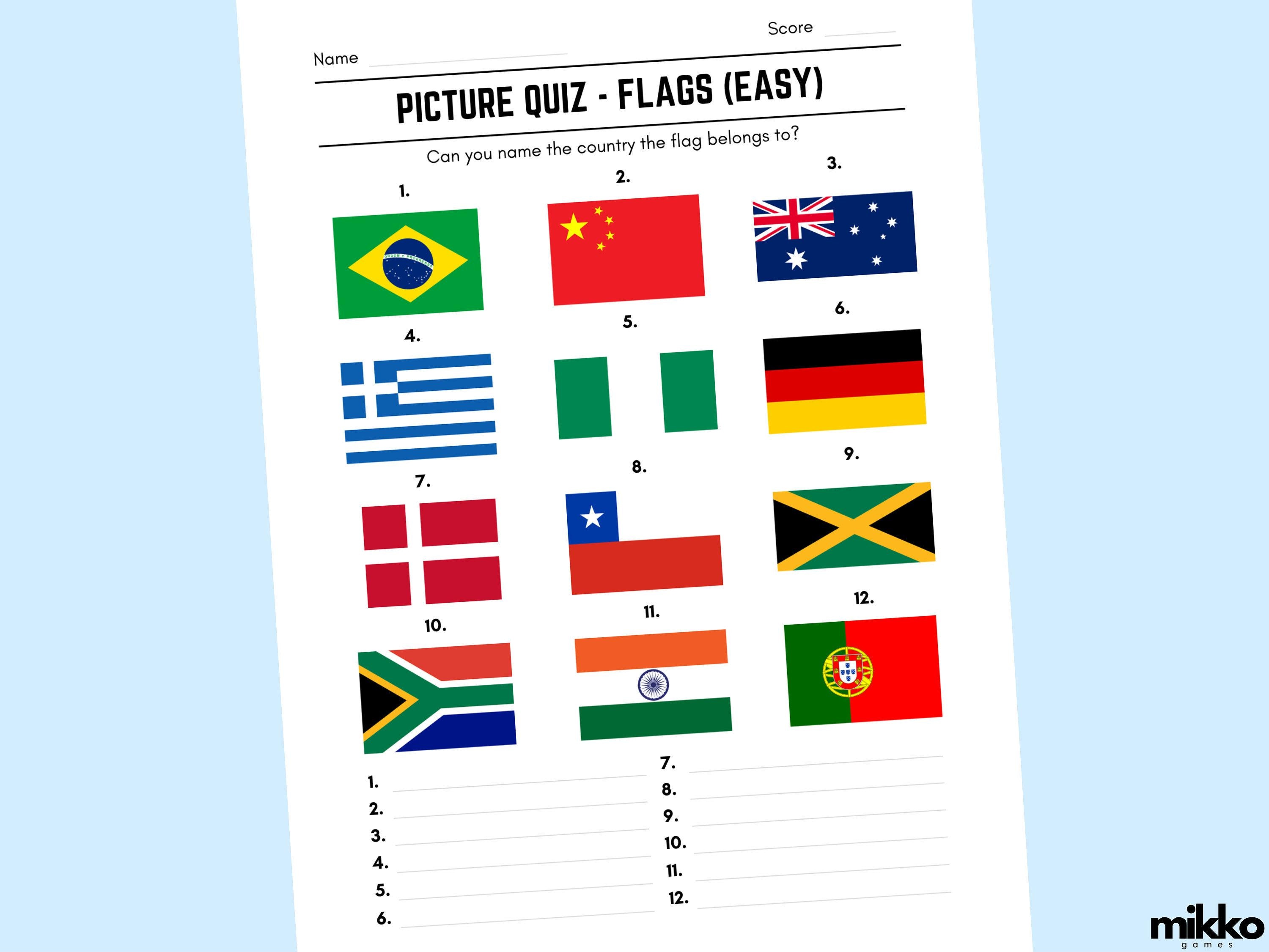 Printable Flags Picture Quiz With Answers | Picture Round Quiz Sheets ...