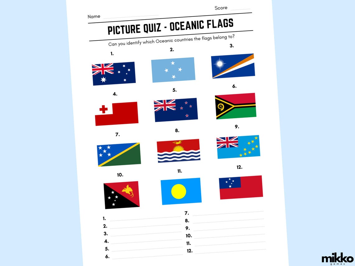 Printable Oceanic Flags Picture Quiz With Answers | Picture Round Quiz ...