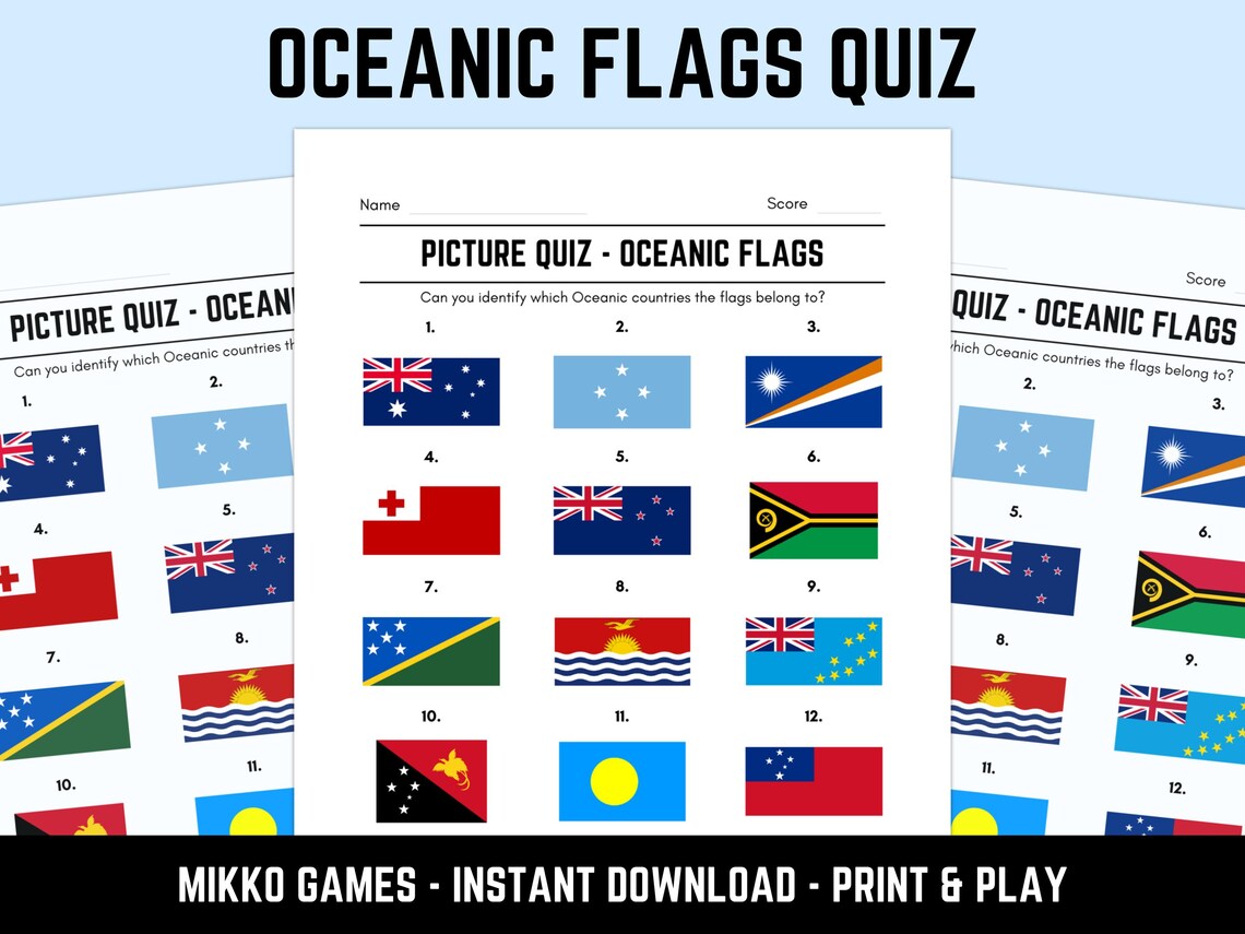 Printable Oceanic Flags Picture Quiz With Answers: Picture Round Quiz ...