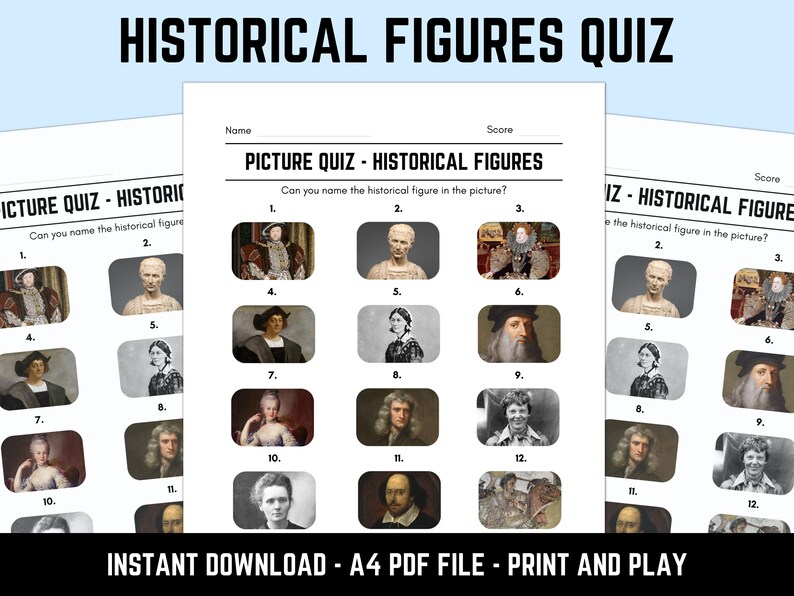 Printable Historical Figures Picture Quiz With Answers - Etsy