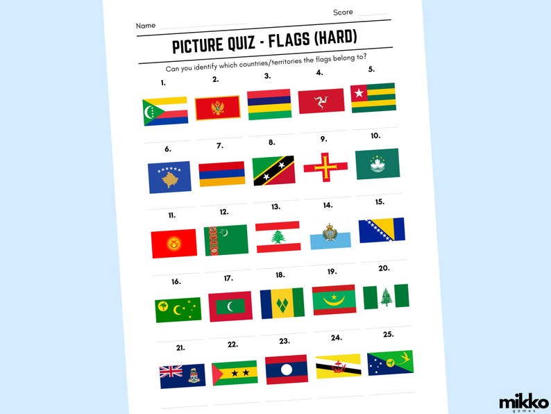 Printable Flags Picture Quiz With Answers: Picture Round Quiz Sheets ...