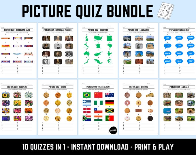 Giant Quiz Bundle, Picture Quiz Bundle, Trivia Quiz Questions, Family ...