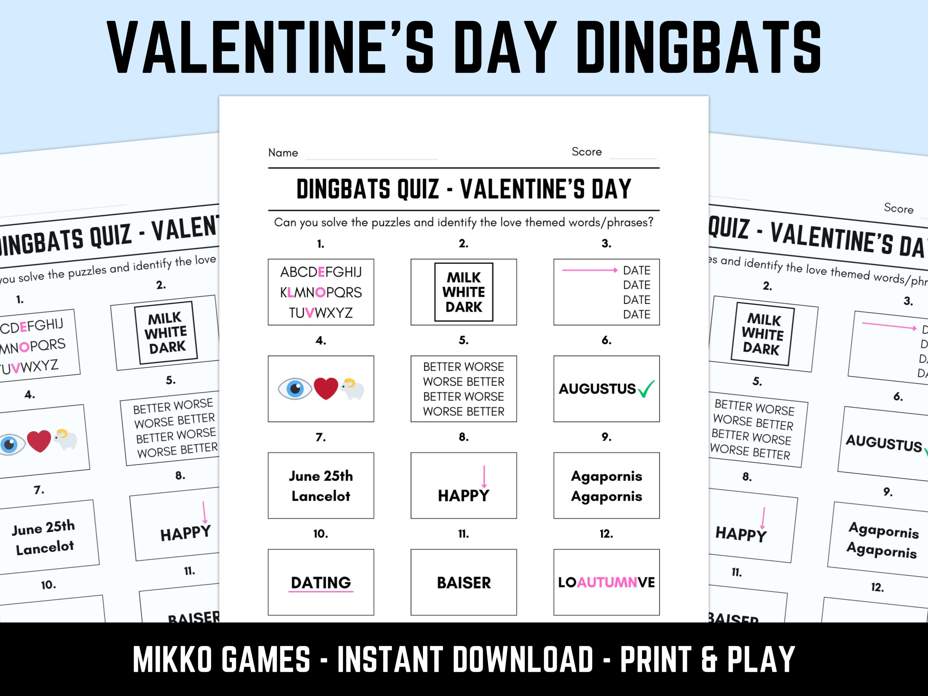 Printable Valentine’s Day Dingbats Picture Quiz: Downloadable Rebus ...