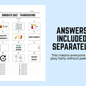 Printable Thanksgiving Dingbats Picture Quiz With Answers: Downloadable ...