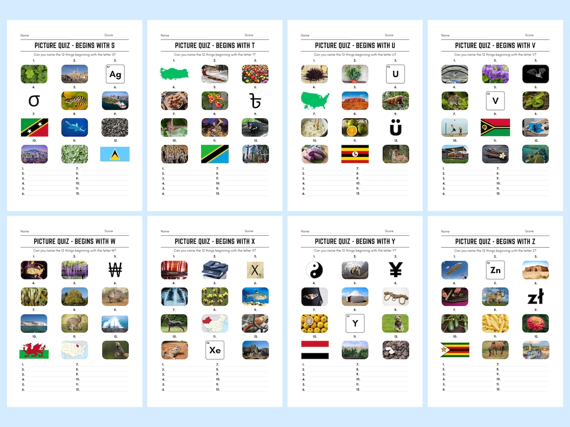 Printable Letters A-Z Picture Quiz Bundle – 26 Quizzes in 1 | Picture ...