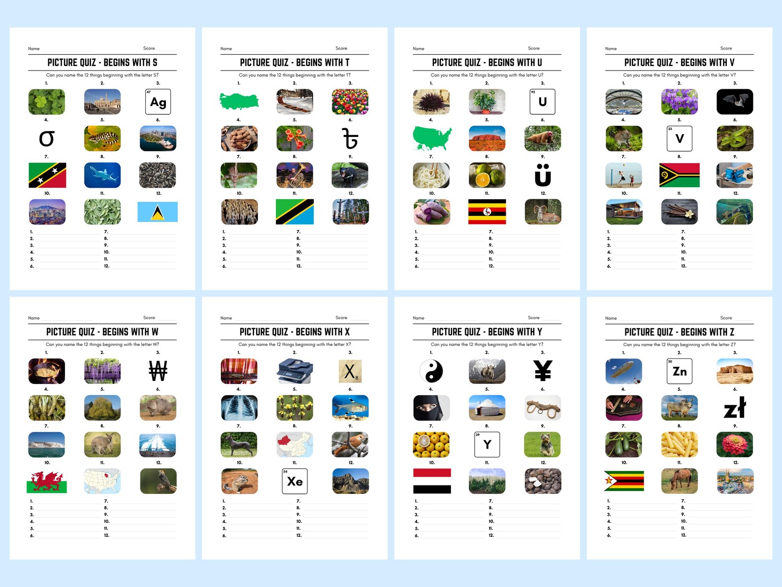 Printable Letters A-Z Picture Quiz Bundle – 26 Quizzes in 1 | Picture ...