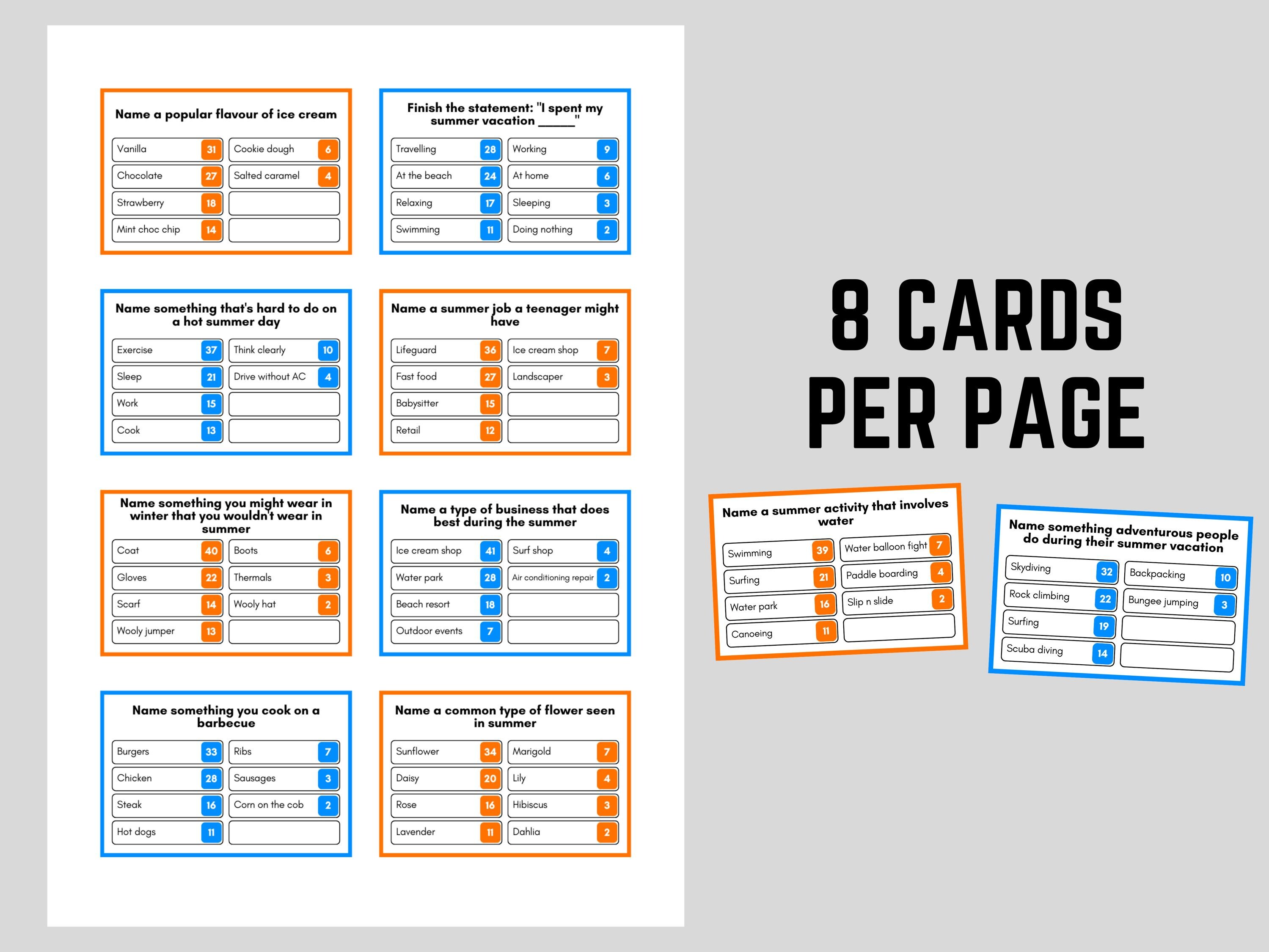 Summer Friendly Feud: Printable Large Group Party Game for Kids ...