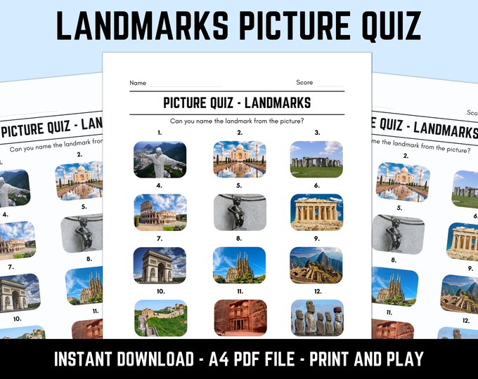Printable Landmarks Picture Quiz With Answers | Picture Round Quiz ...