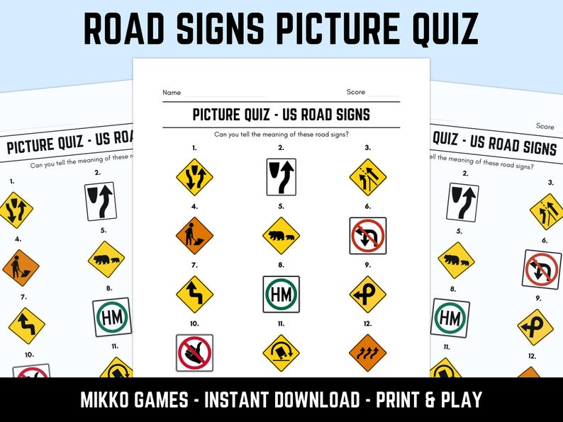 Printable US Road Signs Picture Quiz With Answers: Picture Round Quiz ...
