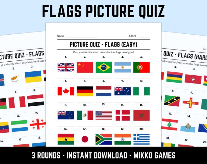 Printable Flags Picture Quiz With Answers: Picture Round Quiz Sheets ...