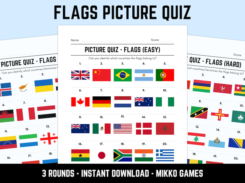 Printable Flags Picture Quiz With Answers: Picture Round Quiz Sheets ...