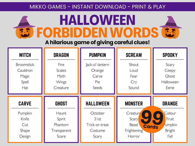 Halloween Forbidden Words – Printable Party Game | Downloadable ...