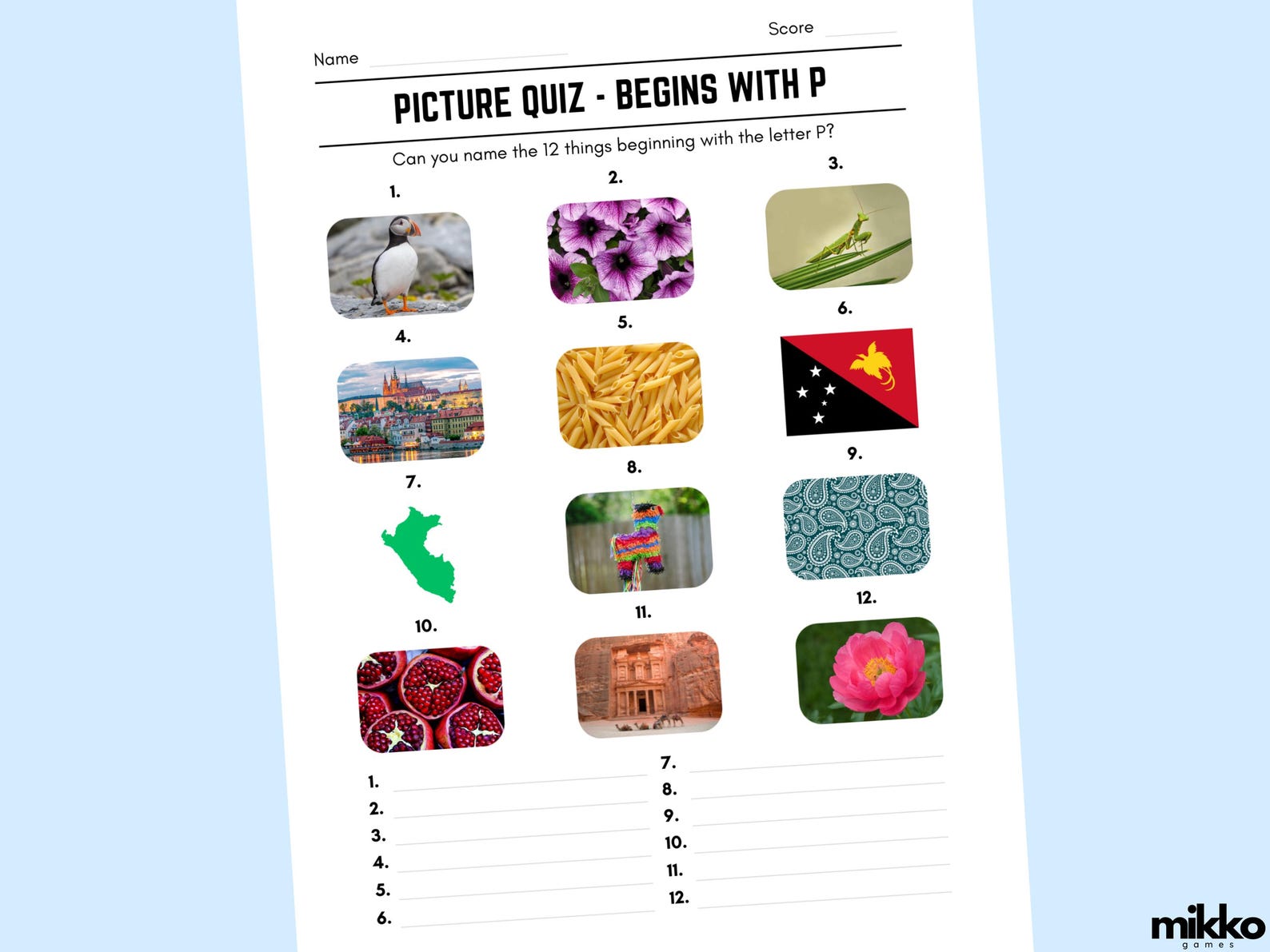 Printable Begins With P Picture Quiz With Answers Can You Guess the 12 ...