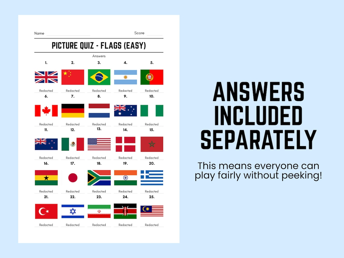Printable Flags Picture Quiz With Answers: Picture Round Quiz Sheets ...