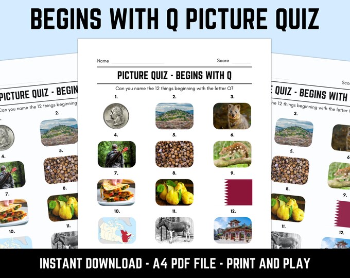 Printable Begins With Q Picture Quiz With Answers | Picture Round Quiz ...