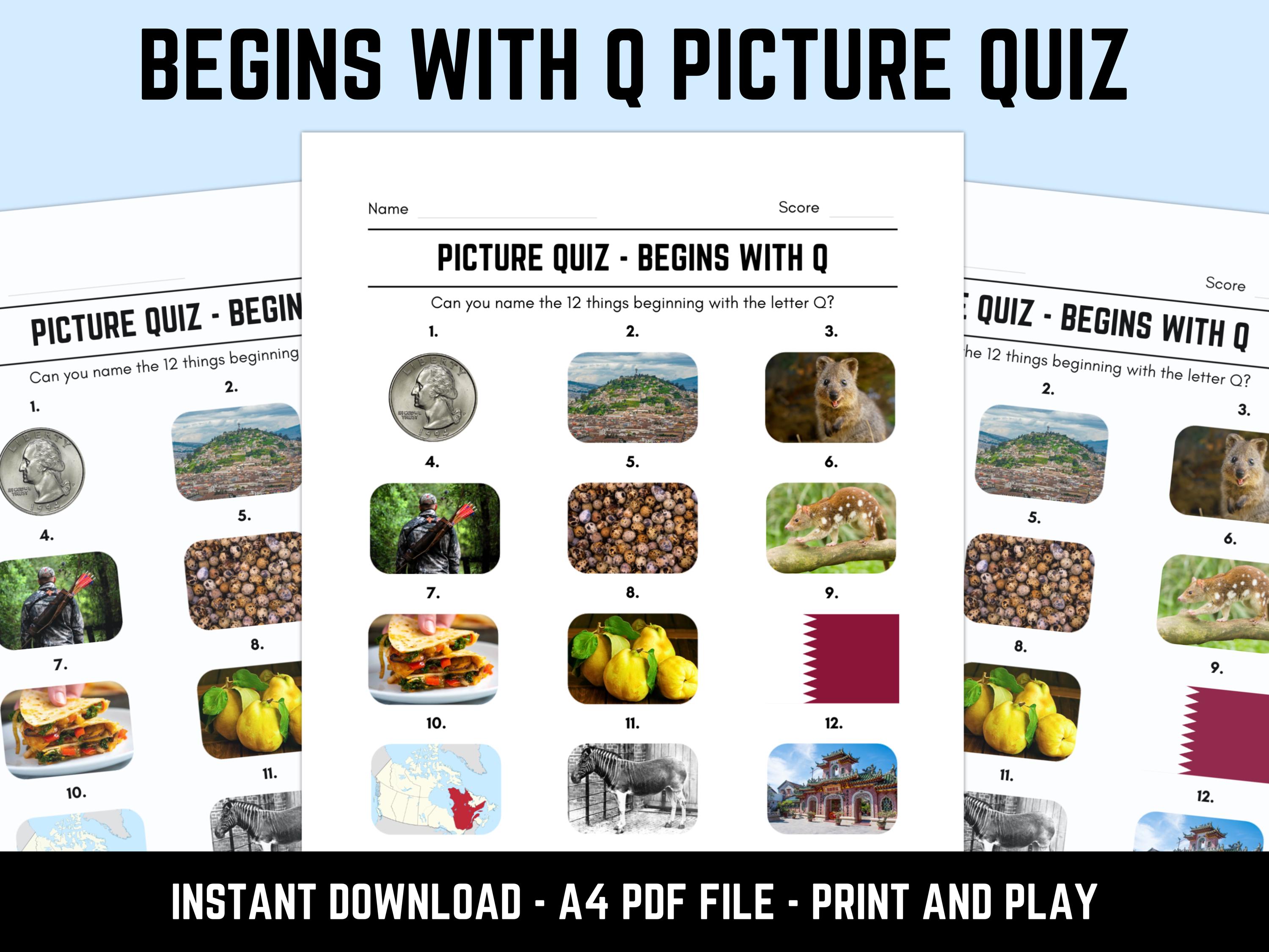 Printable Begins With Q Picture Quiz With Answers | Picture Round Quiz ...