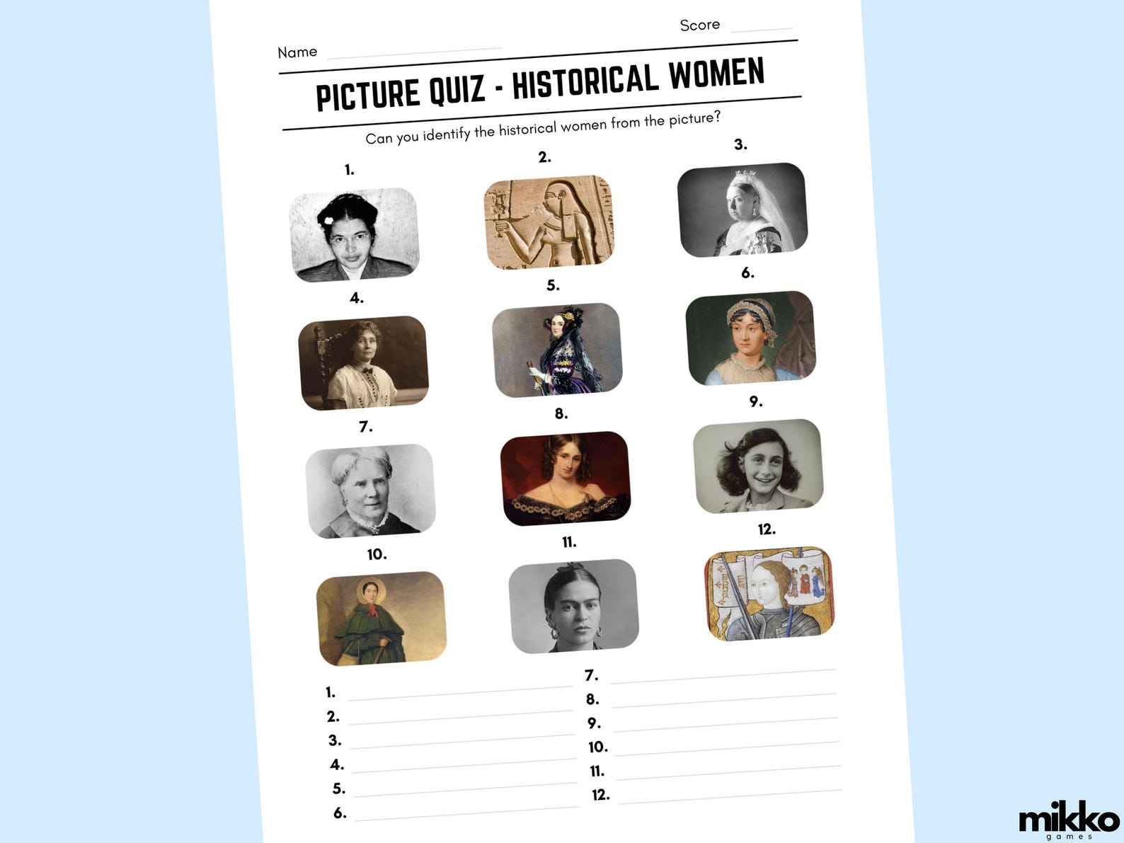 Printable Historical Women Picture Quiz With Answers | Famous Faces ...