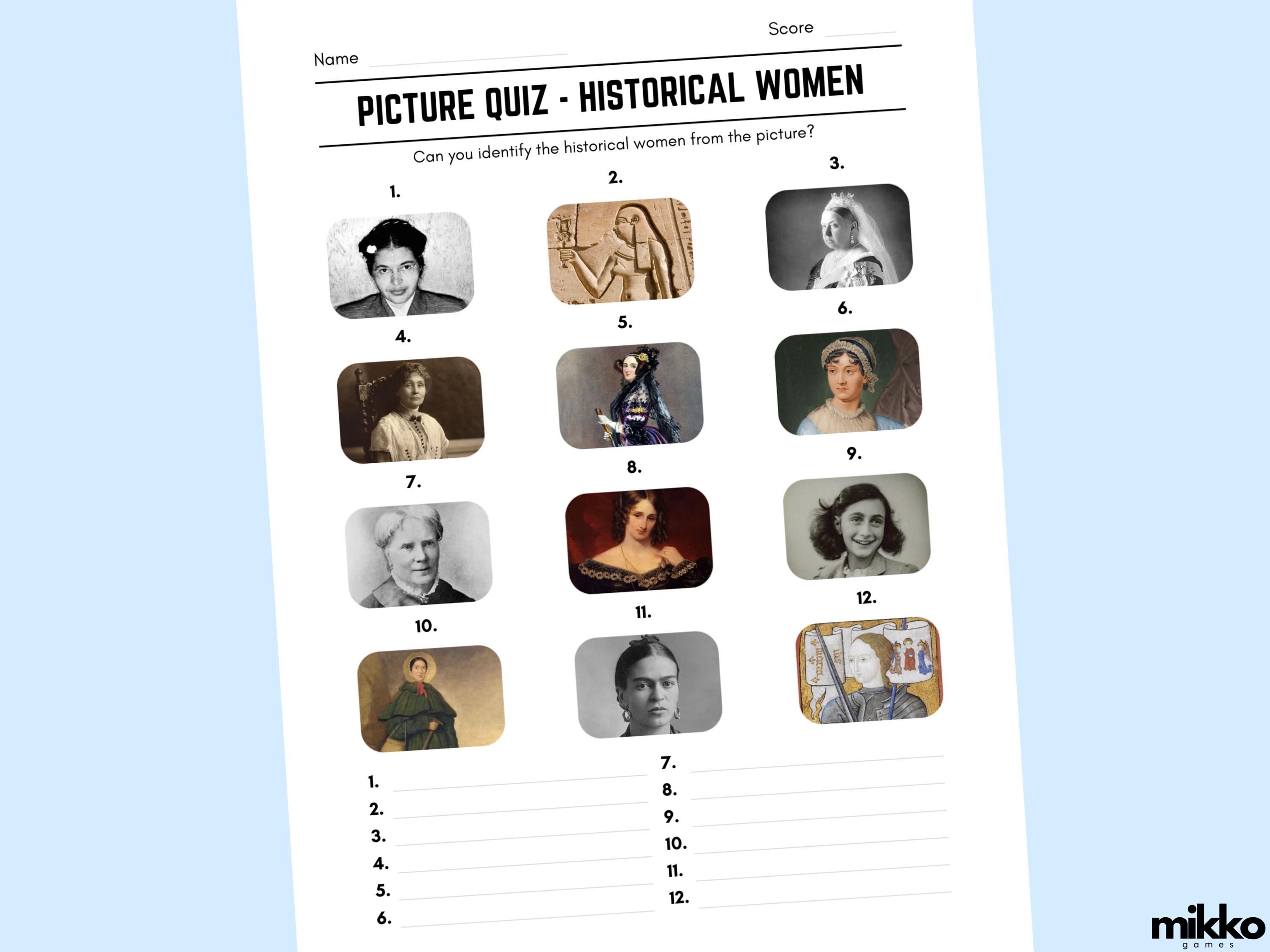 Printable Historical Women Picture Quiz With Answers | Famous Faces ...