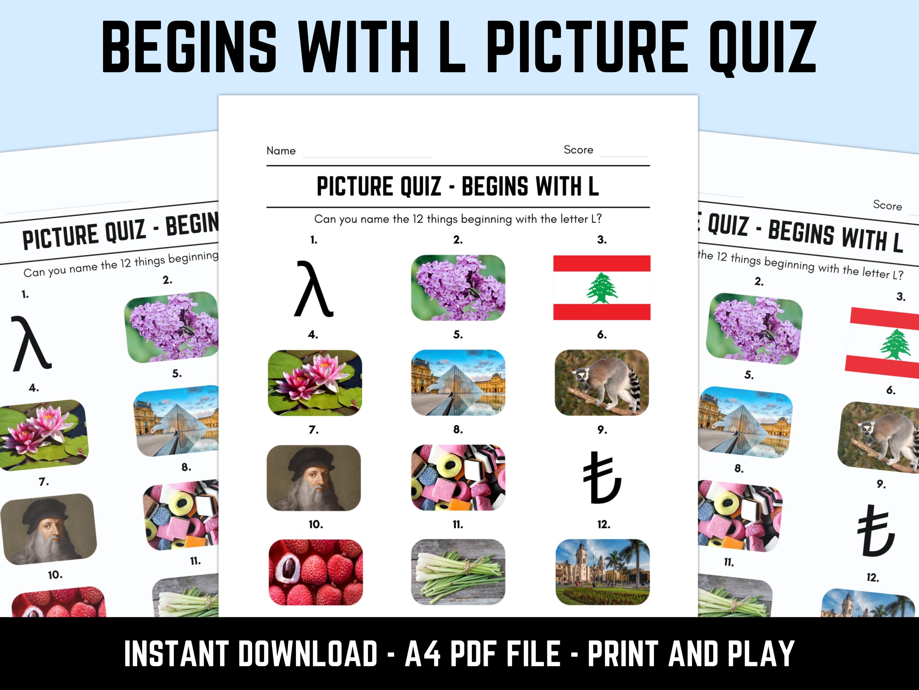 Printable Begins With L Picture Quiz With Answers | Picture Round Quiz ...
