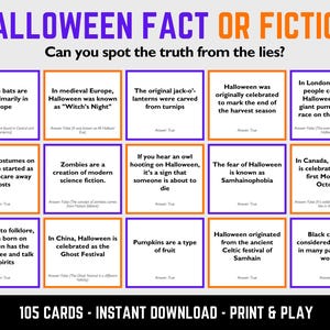 Halloween Fact or Fiction Printable Party Game Downloadable Halloween ...