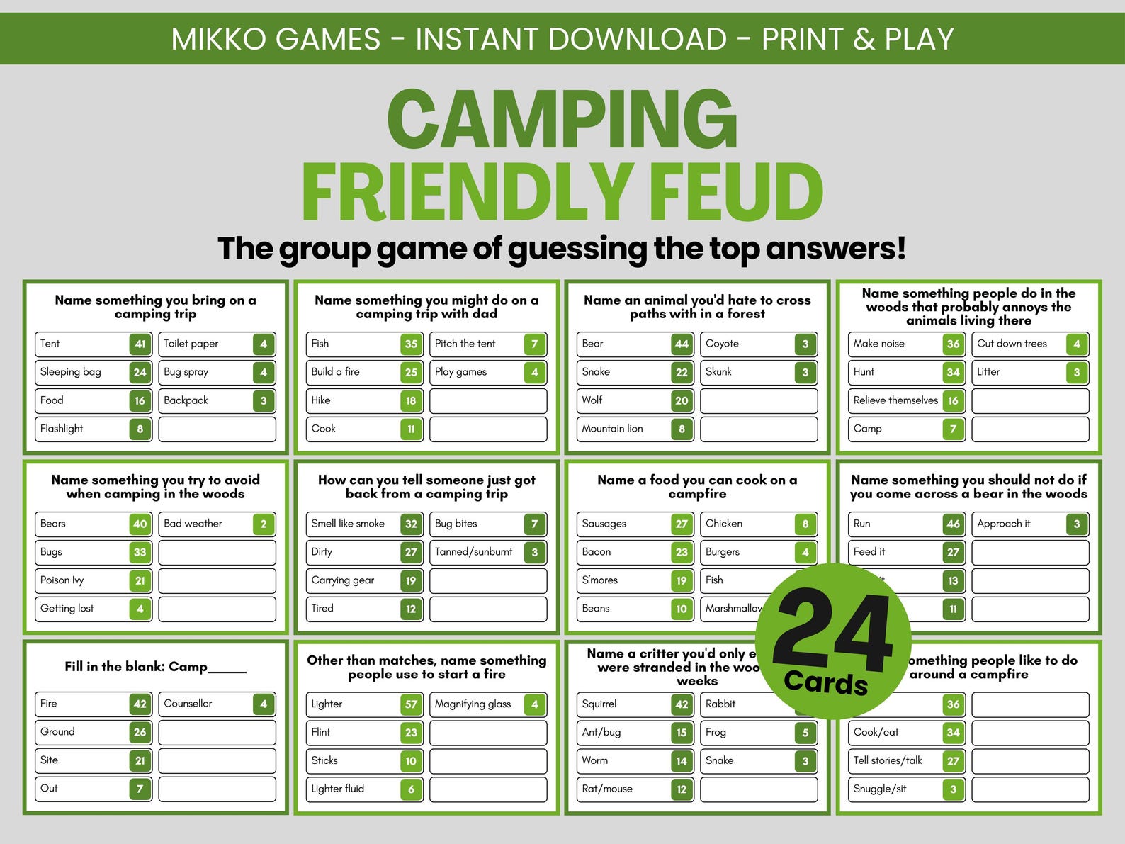 Camping Friendly Feud: Printable Large Group Party Game for Kids ...