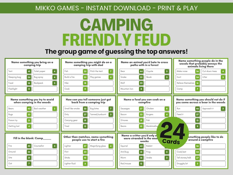 Camping Friendly Feud: Printable Large Group Party Game for Kids ...