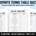 Printable Sports Terms Table Quiz With Answers: Downloadable Pub Quiz ...
