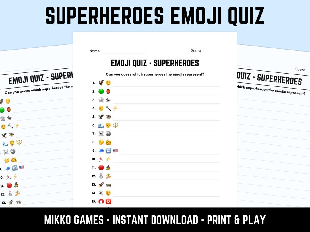 Printable Superheroes Emoji Quiz With Answers: Emoji Pictionary Sheets ...
