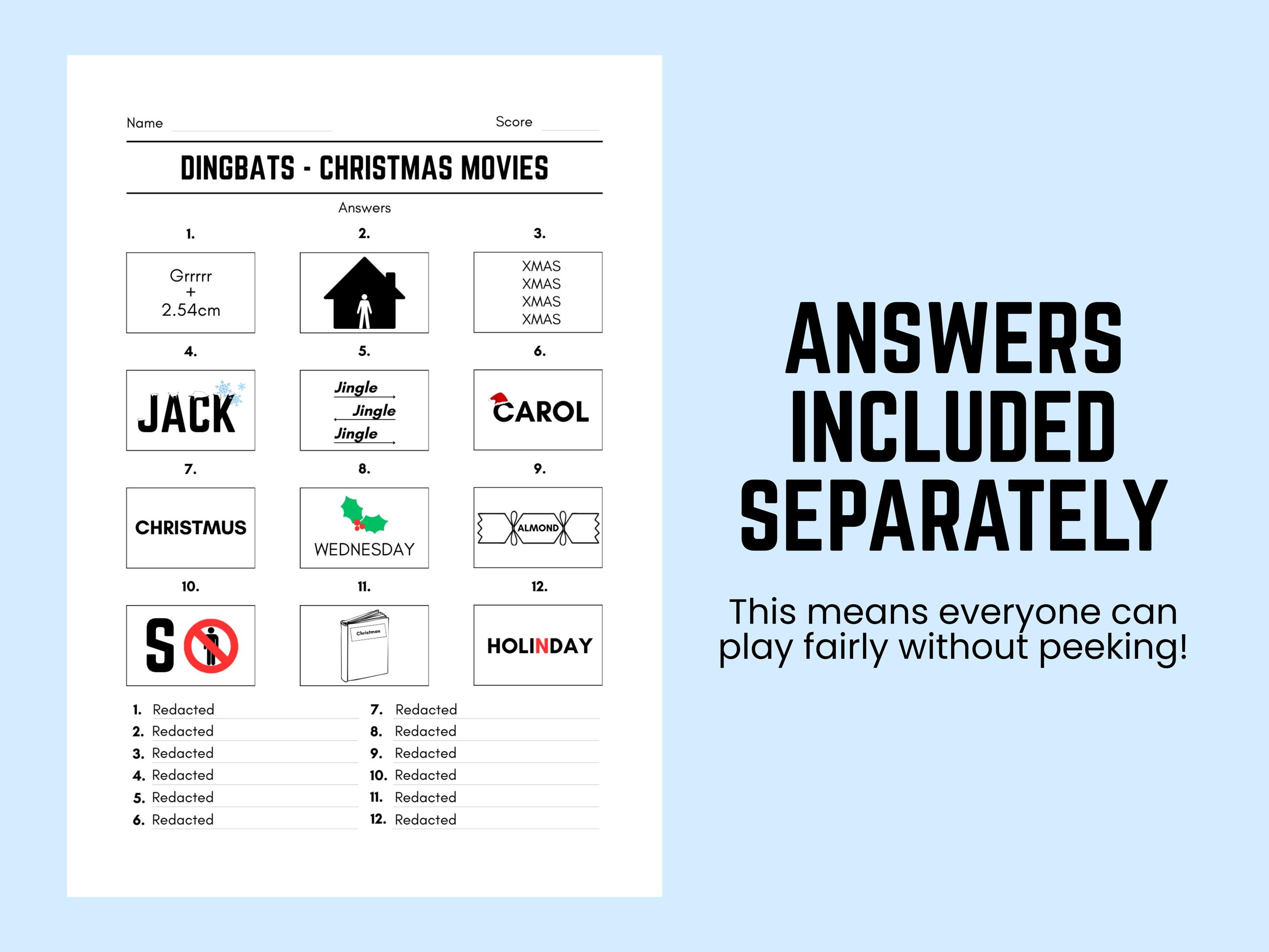 Printable Christmas Movies Dingbats Picture Quiz With Answers ...