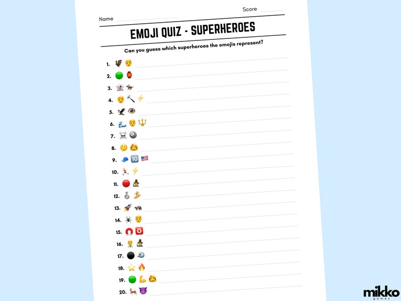 Printable Superheroes Emoji Quiz With Answers - Etsy