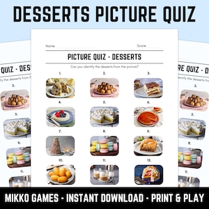 Printable Desserts Picture Quiz With Answers: Picture Round Quiz Sheets ...