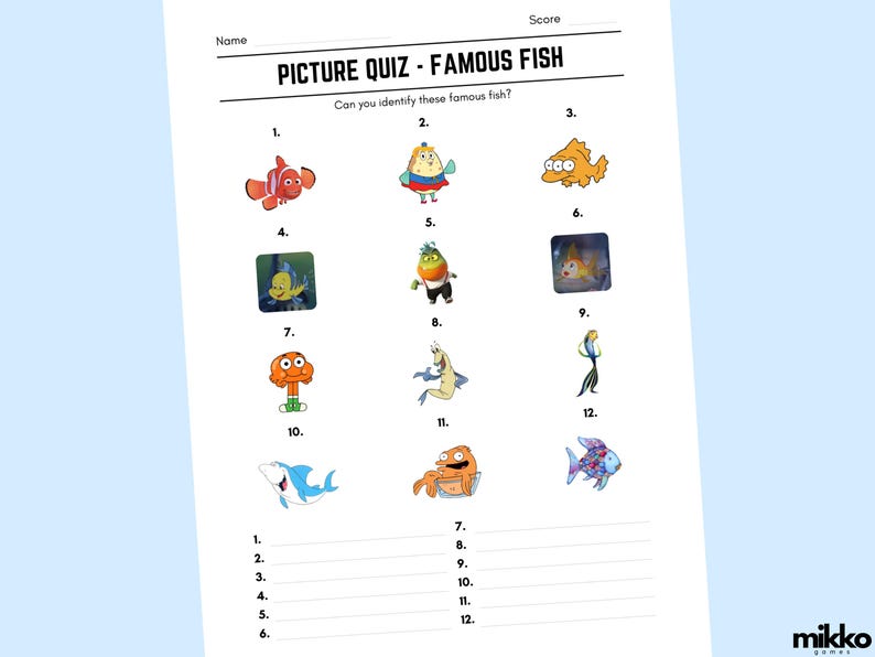 Printable Famous Fish Picture Quiz With Answers: Picture Round Quiz ...