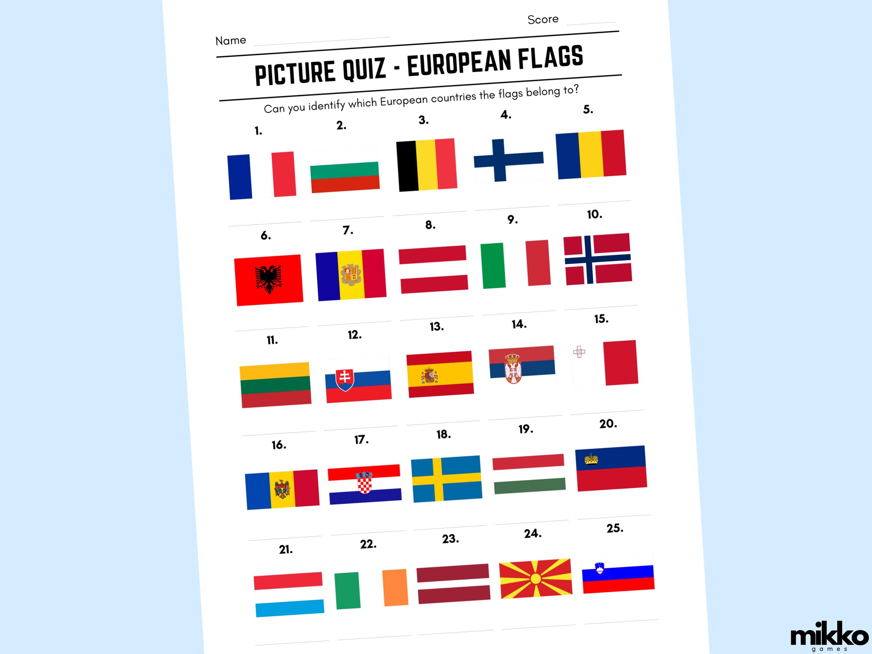 Printable European Flags Picture Quiz With Answers | Picture Round Quiz ...