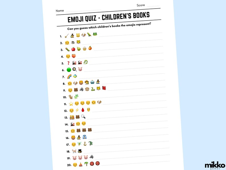 Printable Childrens Books Emoji Quiz With Answers Emoji Pictionary ...
